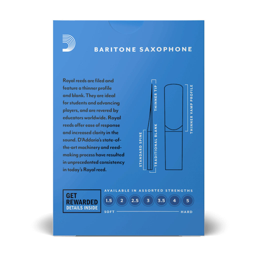 D'Addario Royal Baritone Sax Reeds Strength 2 - Zenith Music