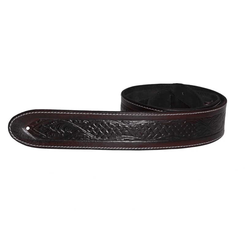 Leathergraft Embossed Texas Guitar Strap, Brown - Zenith Music